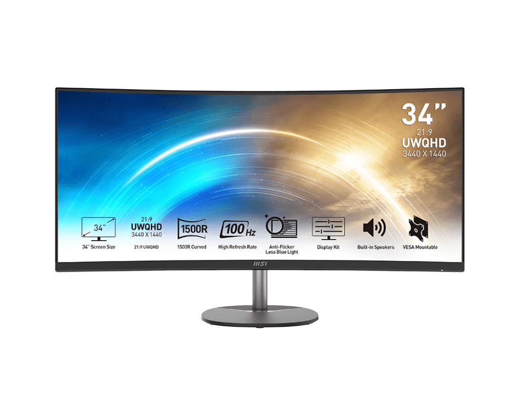 MSI PRO MP341CQ 34" UWQHD 2K 100Hz 1ms Professional Curved Monitor ...