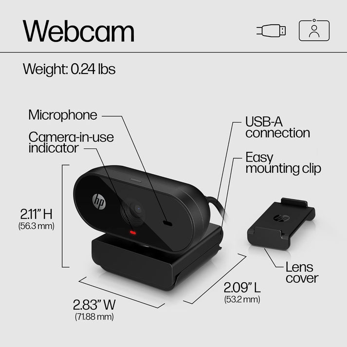 HP 320 FHD Webcam USB-A Web Camera Mic & Privacy Cover - tpstech.in