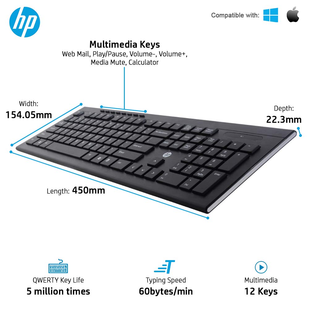 HP 4SC12PA Multimedia Slim Wireless Keyboard & Mouse Combo - tpstech.in