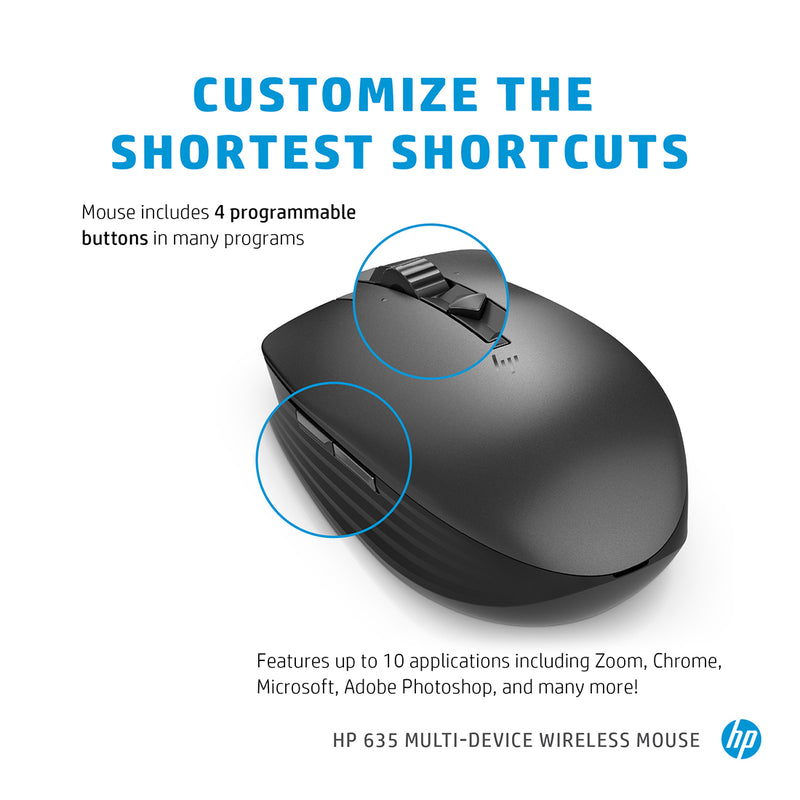 HP 635 Multi-Device Wireless Optical Mouse with 4 Programmable Buttons ...