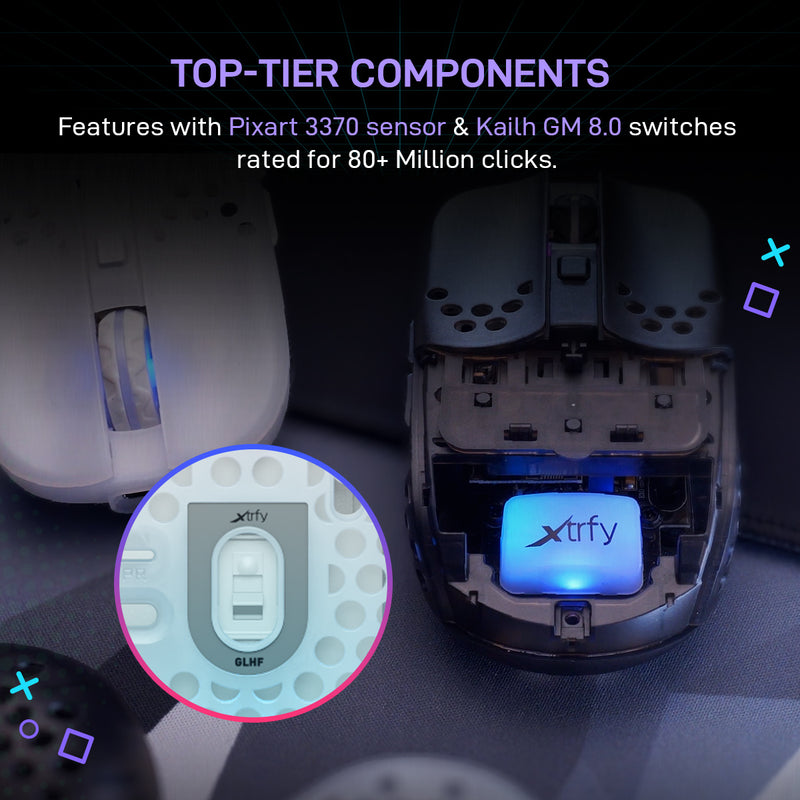 Xtrfy MZ1 White RGB Wireless Lightweight Gaming Mouse with Pixart 3370 ...