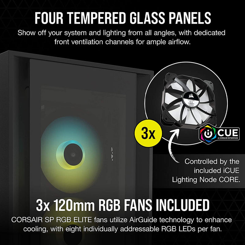 CORSAIR iCUE 5000X RGB Black ATX Mid-Tower Cabinet with three 120mm RGB ...